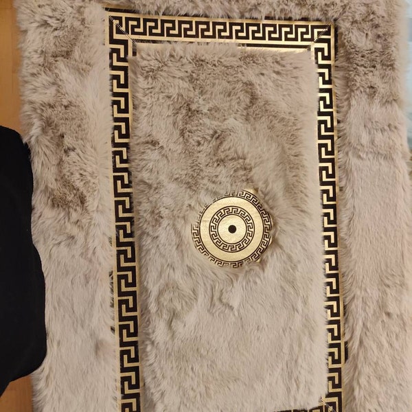 Taupe Fur Carpet, Beige With Gold Fur Rug, Shaggy and Leather Carpet ...