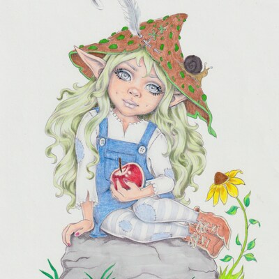 Wood Elfling Coloring Page Grayscale Illustration Instant Download ...