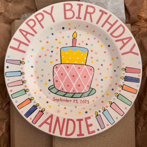Birthday Plate, Custom Name Personalized Hand Painted Ceramic Birthday ...