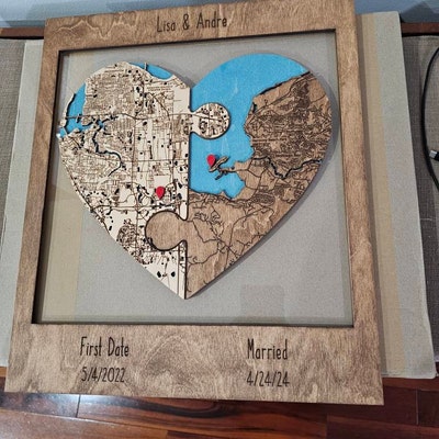 Met Engaged Married Custom Wooden Map, First Date Location Map, Newly ...