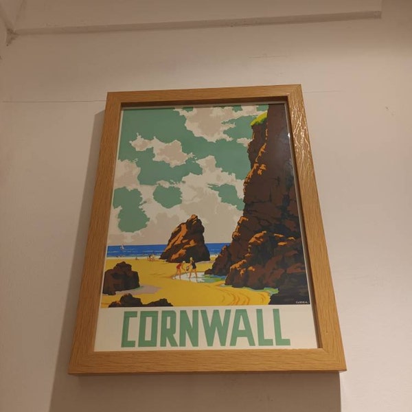 Vintage Cornwall Travel Poster Print, British Seaside Beach Coastal ...