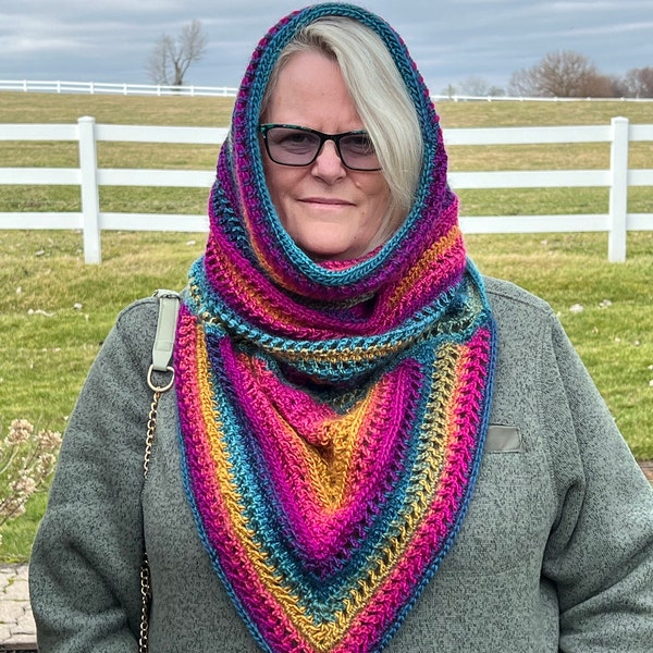 PDF Crochet Pattern - Bohemian Hooded Cowl Scarf - Boho Scarves With ...