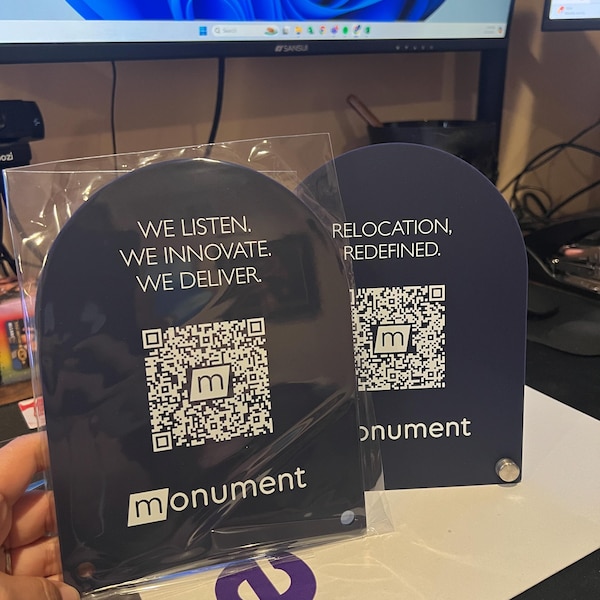 Arched QR Code Social Media Sign - 6x7.75" Scannable Table Desk Signage ...