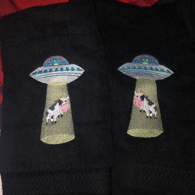Alien UFO Spaceship Cow Beam Hand Towel Set Custom Embroidered Personalized - Etsy