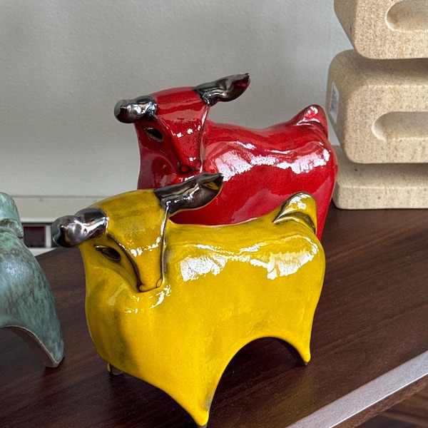 Large Ceramic Red Bull Sculpture, Unique Handmade Gift, Animal Figurine ...
