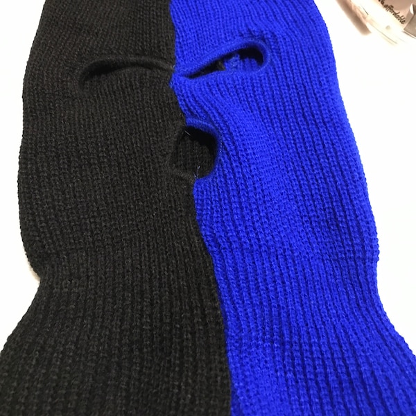 Ski Mask Blue and Black Two Tone 3 Holes Half Blue Half Black - Etsy