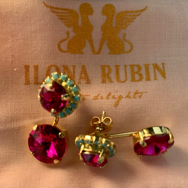Ear Jacket Earrings,pink Turquoise Crystal Earrings,hot Pink Ear ...