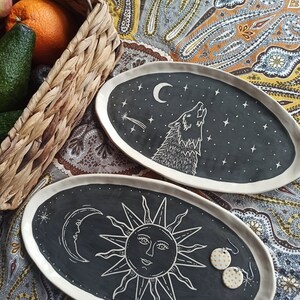 Pottery Sgraffito Serving Sun and Moon Plate Handmade Tray - Etsy