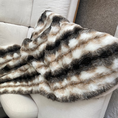 Grey Wolf Faux Fur Throw Grey Fur Bed Throw Gray Sofa Throw Large Faux ...