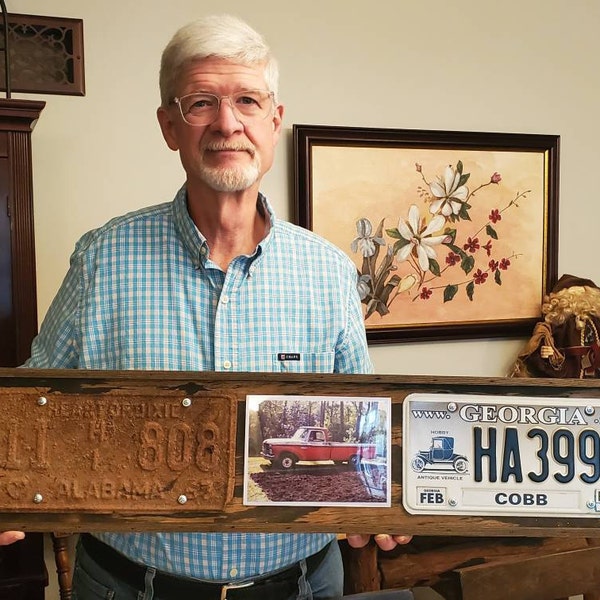 Rustic License Plate & 5x7 Photo Frame - Custom Stained Wood Display - Etsy