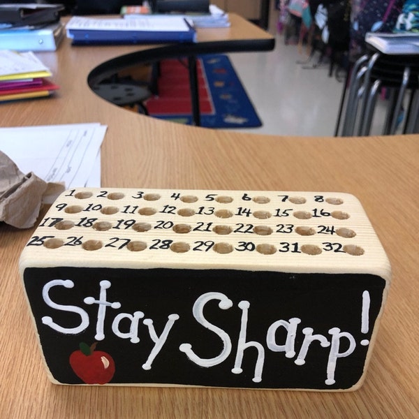 Teacher Gift, Pencil Holder, Numbered, Personalized Wood Block, School ...