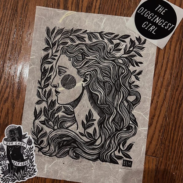 The Queen's Banner | Linocut Print of Medieval Queen on Linen Banner ...