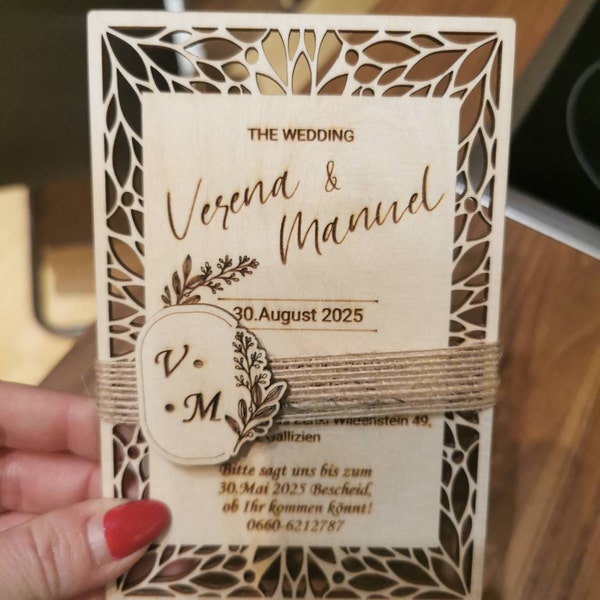 Rustic & Floral Wooden Wedding Invitations, Hand Painted Wooden ...