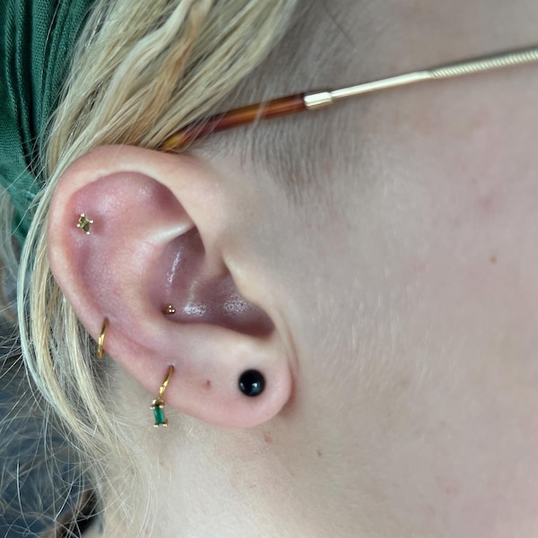 Dainty Bezel Rook Hoop Earring • Bezel Stone Helix Hoop • Rook Earring ...