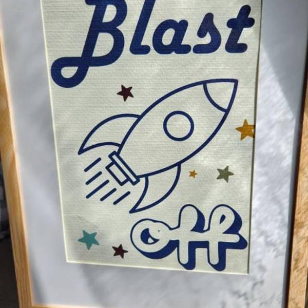 Retro Blast off Rocket and Space Print for Child's Room or Playroom ...