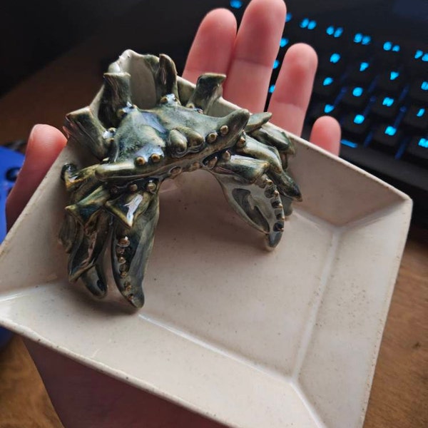 Crab Tray Stoneware Pottery Soap Dish Sealife Crustacean Decor Ocean ...