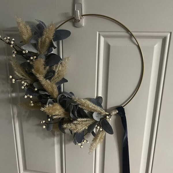 Pampas and Blue Lambs Ear Wreath, Fall Pampas Wreath, Autumn Wreath for ...