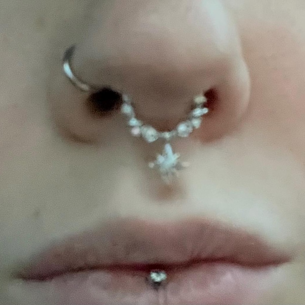 16g Star Septum Ring/dangle Opal Septum Jewelry/daith Hoop/cartilage ...