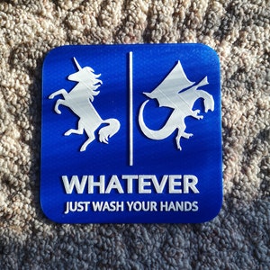 Unicorn Dragon Gender Neutral Bathroom Restroom Sign Whatever Just Wash ...