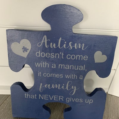 Autism Puzzle Piece Wooden Painted Sign Natural Stain Free - Etsy