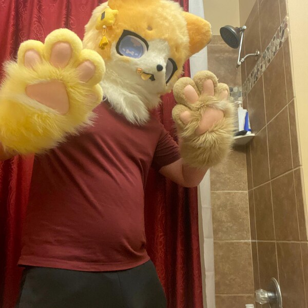 Furry Paws With Star Pattern and Colorful Style Fluffy Fursuit Partial ...