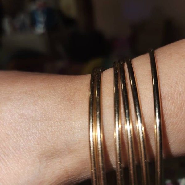 Set of Three Thick Gold Bangles | 14k Gold Filled Bracelet Thick Gold ...