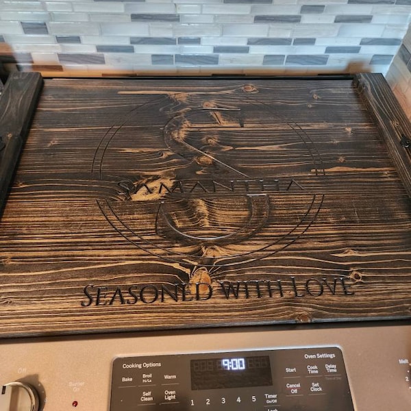 Handmade Stove Top Cover Noodle Board Engraved Stovetop Cover Flower ...