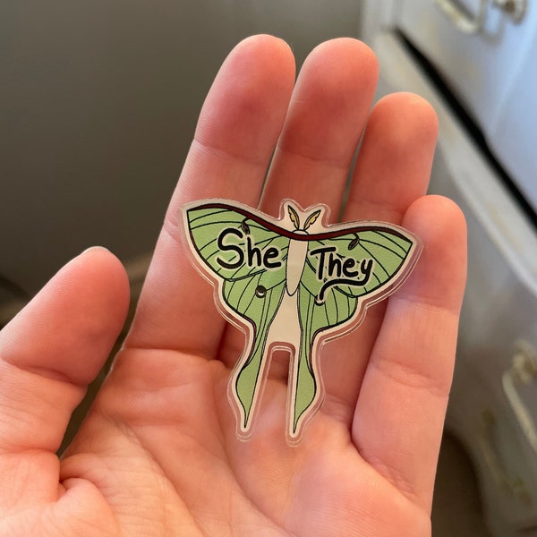 Moth Pronoun 2" Acrylic Pins - Etsy