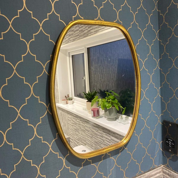 Industrial Style Round Wall Mirror Square Metal Frame Distressed ...