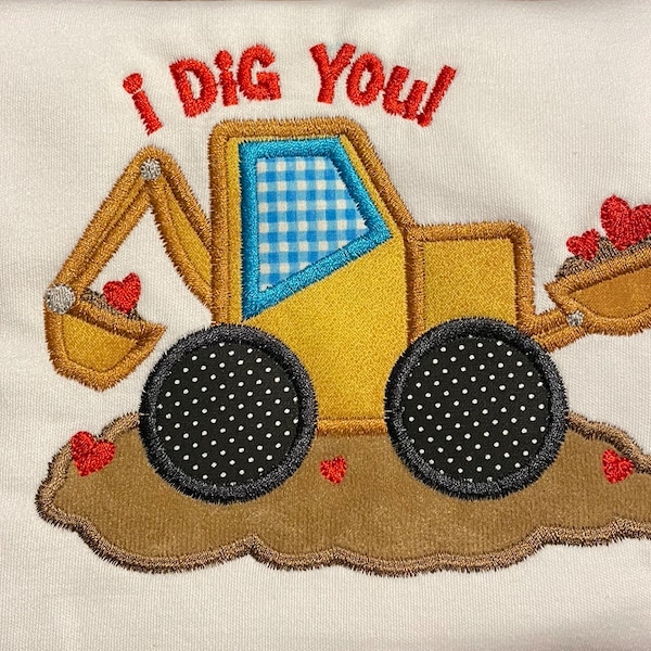 Excavator I Dig You Heart Applique Machine Embroidery Design Valentines ...
