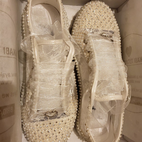 Wedding Shoes for Bride White Color Diamond and Pearl Plated Original ...