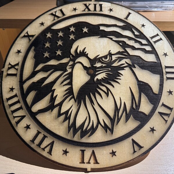 Eagle Clock SVG DXF - Bald Eagle With Flag in Background - Roman ...