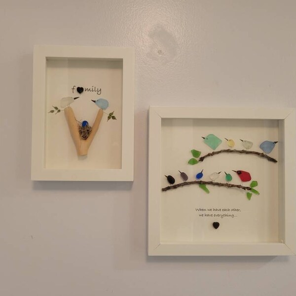 Sea Glass Pebble Art, Pebble Art Birds, Gift for Her, Friendship Gift ...