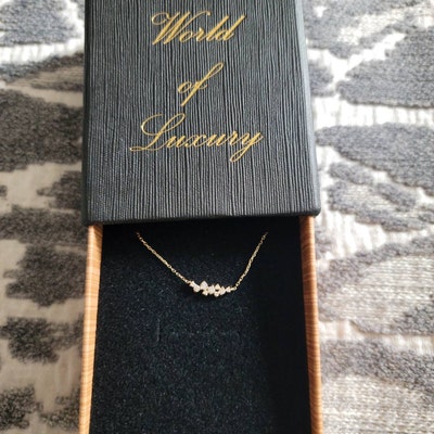 Baguette Diamond Necklace/ 14k Gold Baguette Diamond Necklace ...