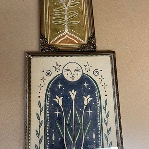 Spiritual Art Print Moon Phase Illustration Boho Gift Idea Blue Folk ...