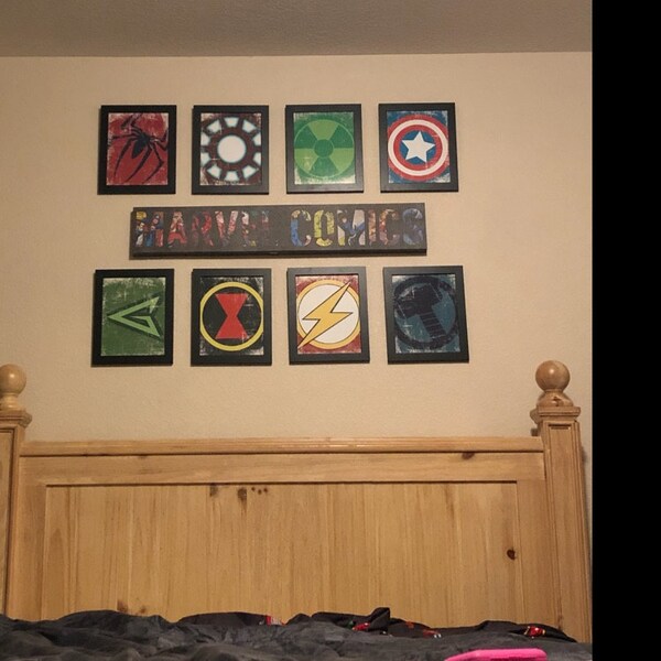 Superhero Logo / Symbol Distressed, Vintage Art Prints - Qty 8 NURSERY ...