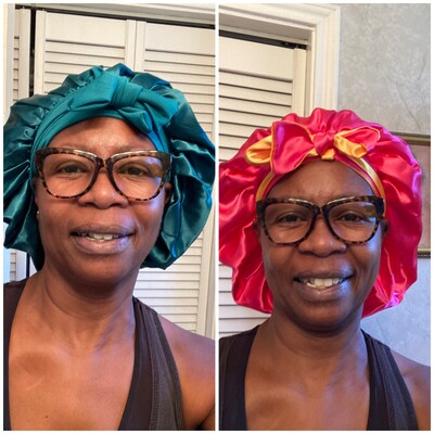 Single-lined Satin Tie Bling Wide Band Bonnet With Adjustable Wide Ties ...