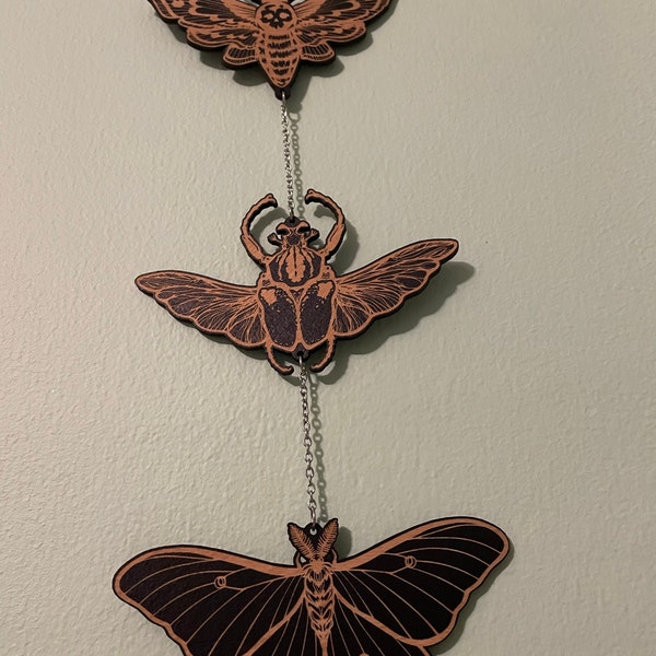 Insect Garland Wood Wall Hanging Decor | Hawkmoth | Luna Moth | Winged ...