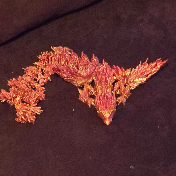 3D Printed Phoenix Fire Pyro Dragon, Articulated Dragon Figurine ...