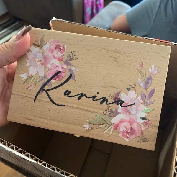 Flower Girl or Bridesmaids Gift Box Jewelry Box Mauve Personalized Name ...