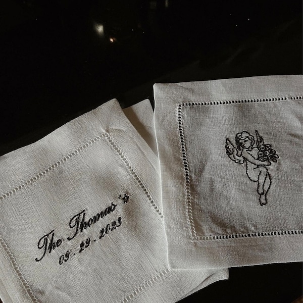 Embroidered Custom Logo Cocktail Linen Napkin, Monogram Linen Napkin ...