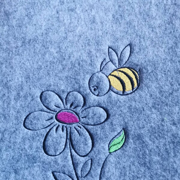 Flower and Bee Line Art Embroidery Machine Design 6 Sizes, Sunflower ...