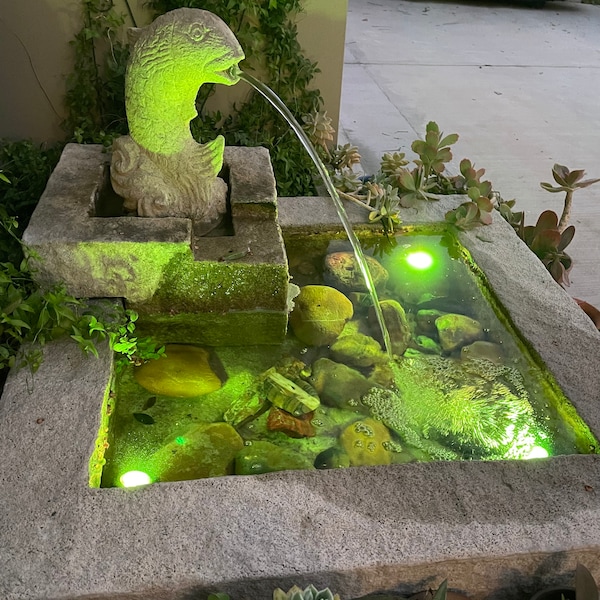 VINTAGE FISH SPITTER: Solid Stone Statue. Outdoor Garden Pond Fountain ...