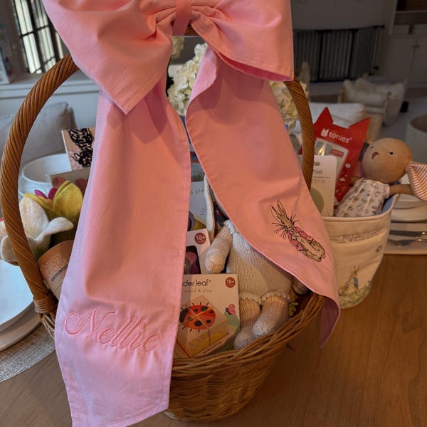 Personalized Pre-tied Easter Basket Bow, Custom Embroidered Seersucker ...