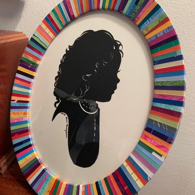Oval Picture Frame Made From Recycled Magazines, Colorful,stripes,blue ...