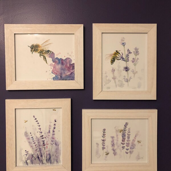 Honey Bee and Lavender Art, Watercolor Print, Art Print, Flower Art ...