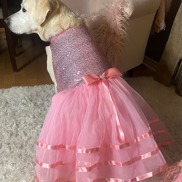 Beautiful Pink Sequinned Tu Tu Dog Dress for Small Breed Dogs Designer ...