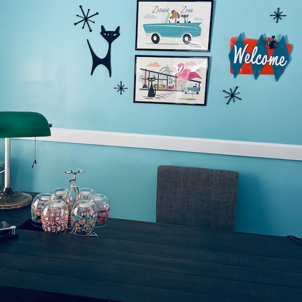 Mid Century Modern Atomic Cat With Starburst - 3D Printed in Black ...