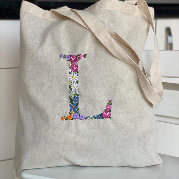 Machine Embroidery LETTER L Uppercase 15cm/6"tall Dainty Floral Font ...