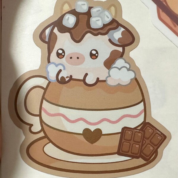 Cute Cow Vinyl Sticker / Chocolate Cow Sticker / Hot Cocoa Cow Sticker ...